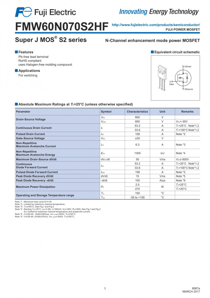 FMW60N070S2HF datasheet page 1