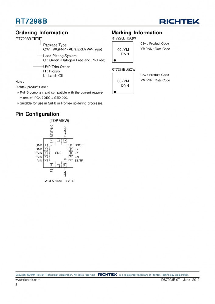 RT7298B datasheet page 2