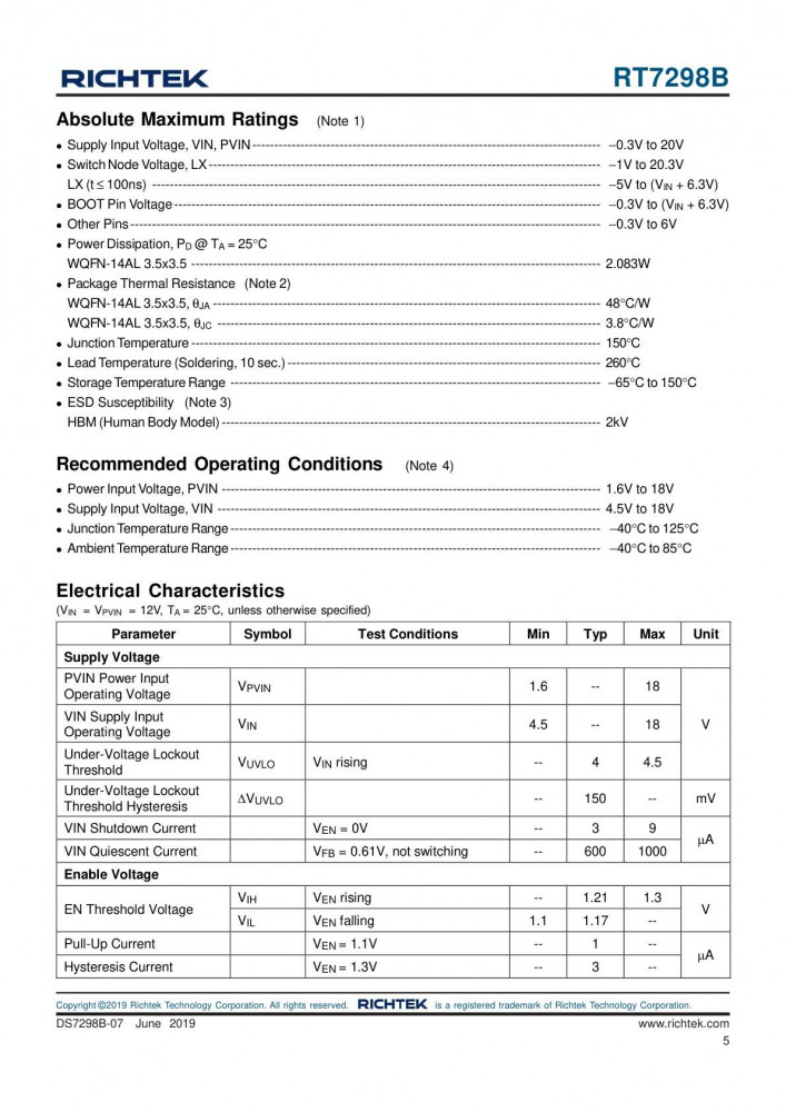RT7298B datasheet page 5