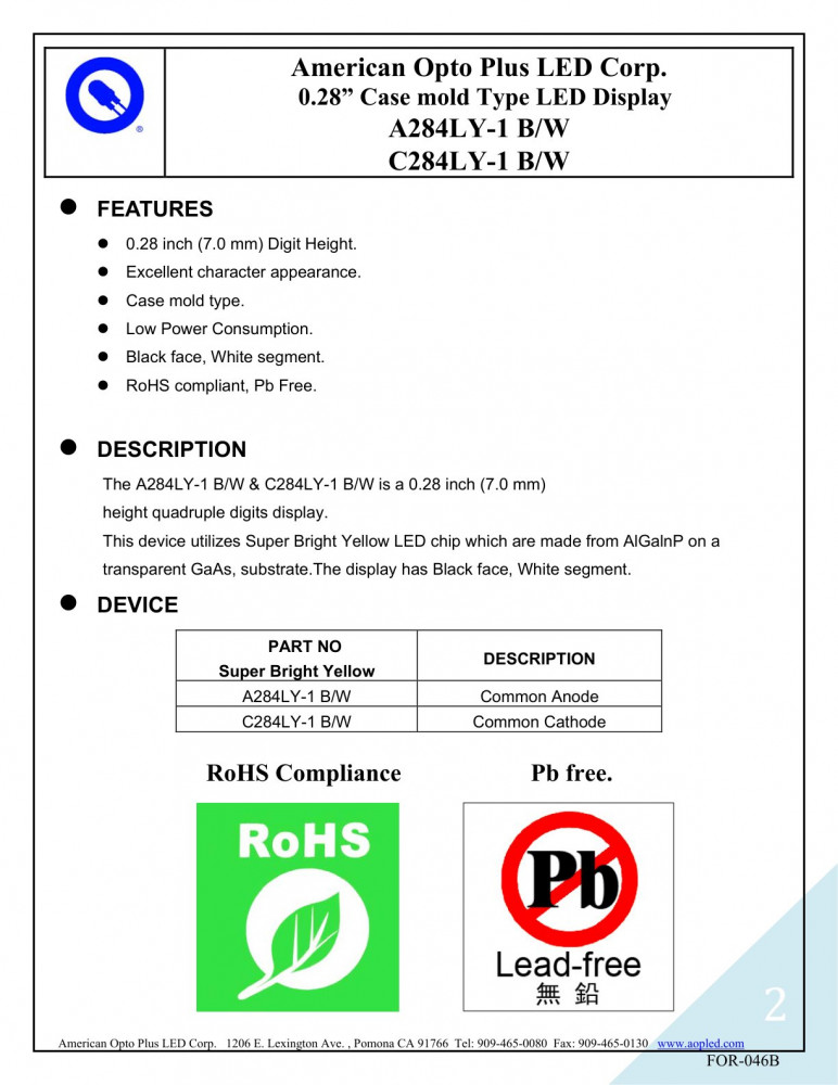 A284LY-1 B/W datasheet page 2