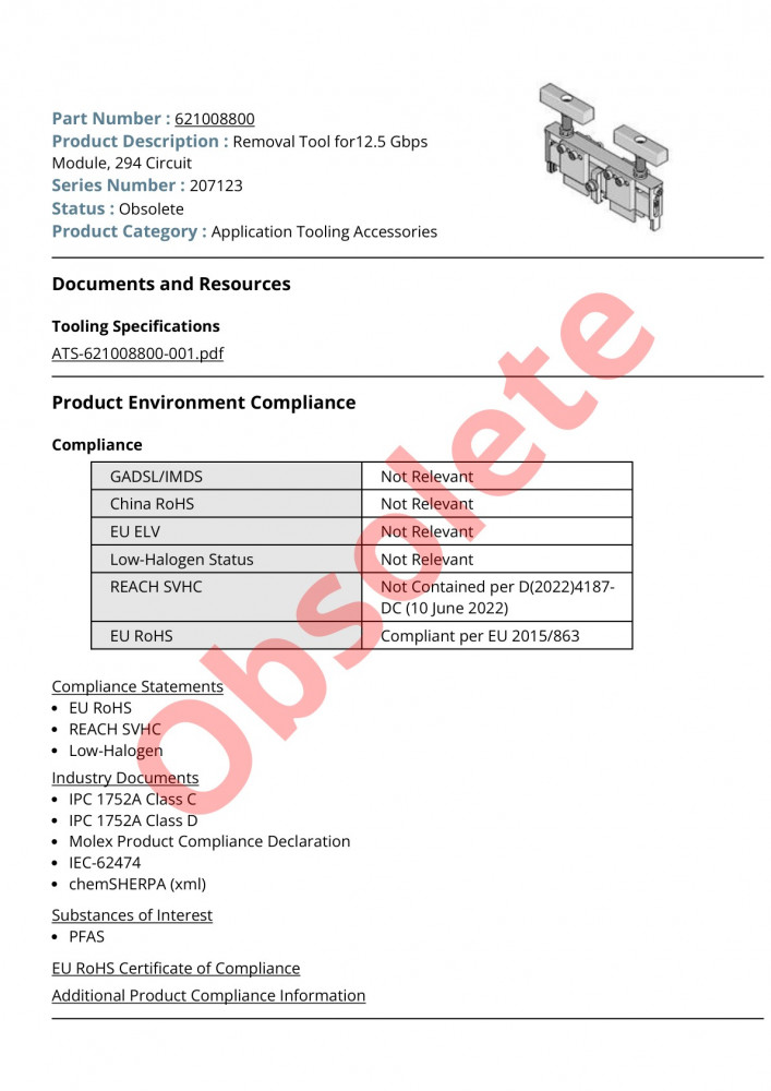 Molex 621008800 tooling specification document, page 1