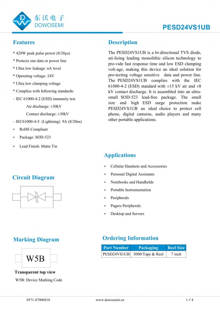 PESD24VS1UB technical document page 1