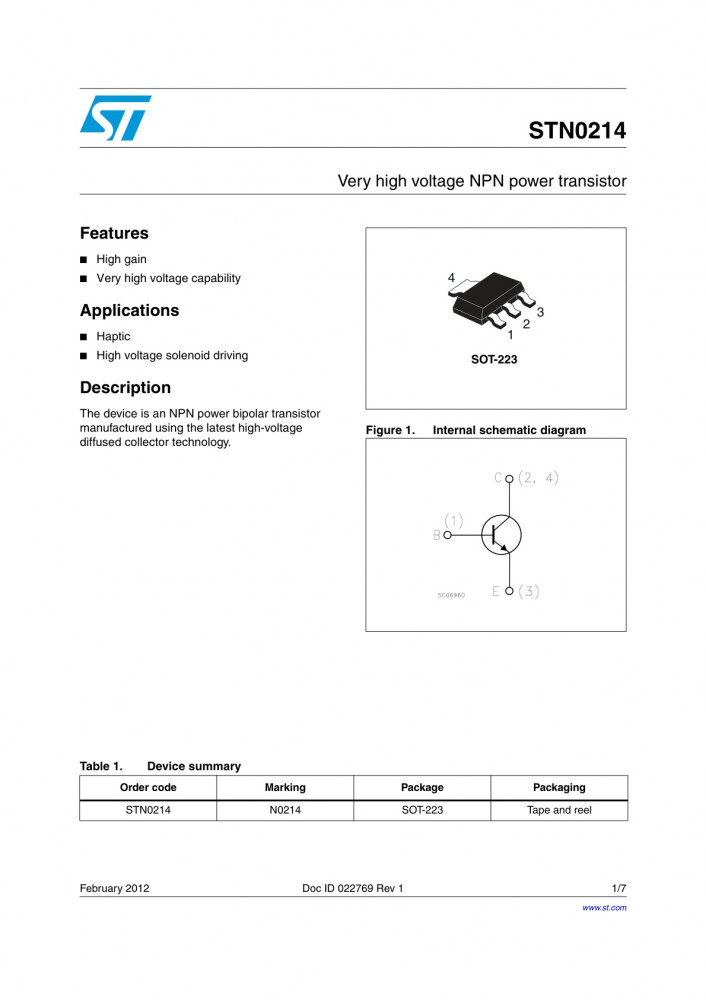 STN0214 datasheet page 1