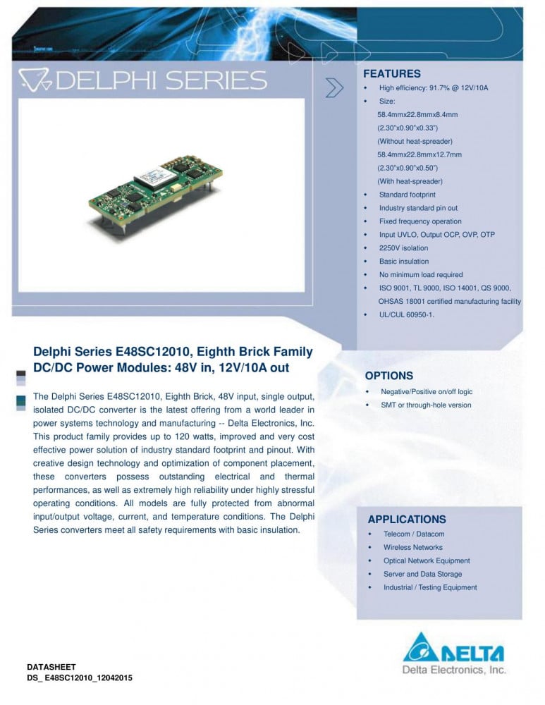 DELTA E48SC12010NRFH datasheet page 1
