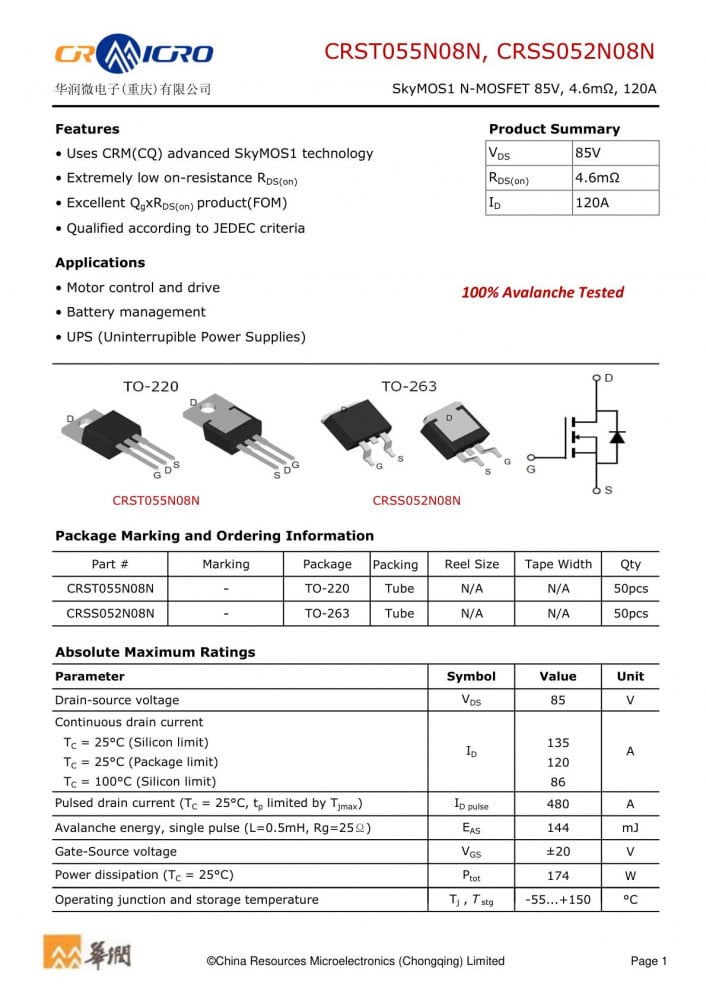 CRSS052N08N datasheet page 1