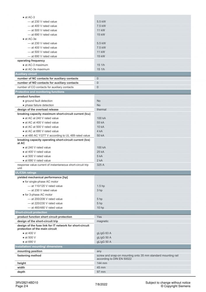 3RV28214BD10 technical document page 2