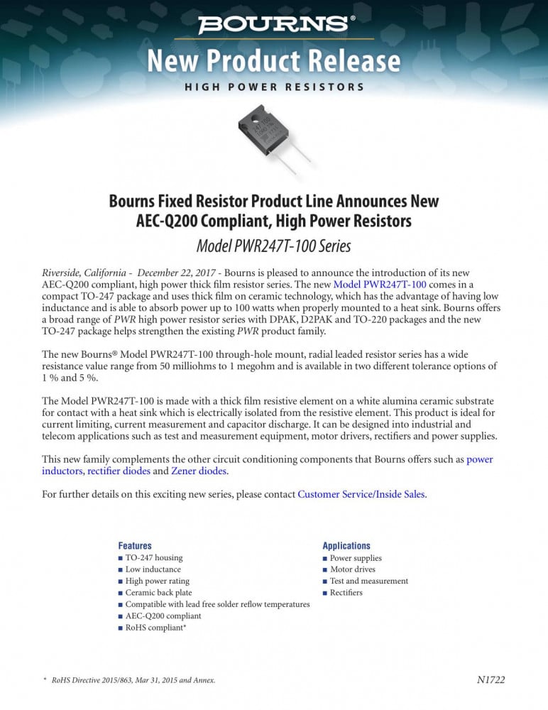 BOURNS PWR247T-100 series technical document preview
