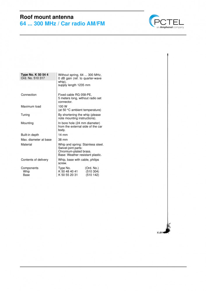 Product technical document image for ANTENNA SPECIALISTS 510317