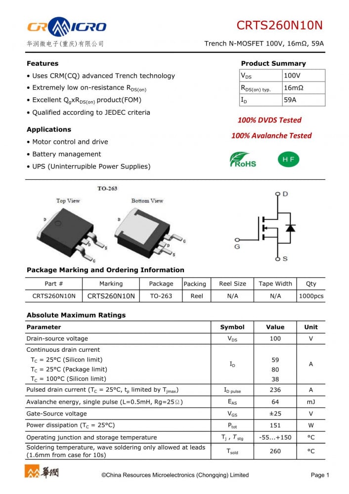 CRTS260N10N datasheet page 1