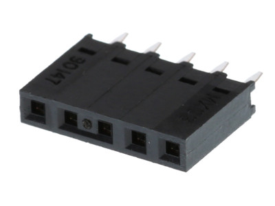 C-Grid III PCB Receptacle, 2.54mm Pitch, Single Row, Right-Angle, Shrouded, 5 Circuits, 0.38µm Gold (Au) Plating
