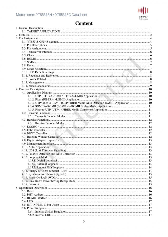 YT8531SH datasheet page 4