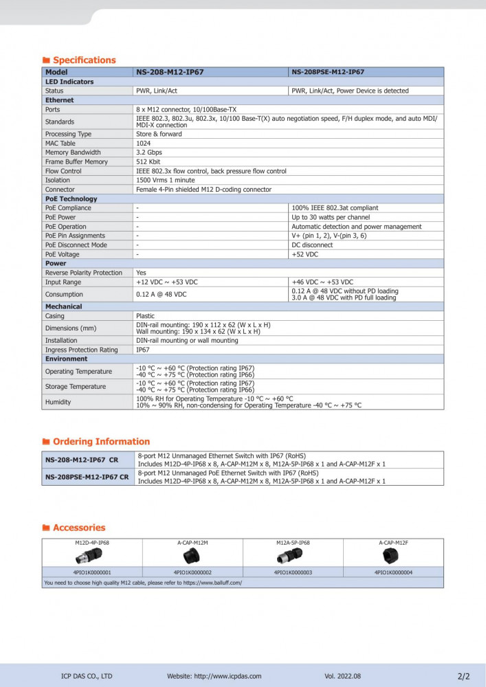 NS-208-M12-IP67 technical document, page 2