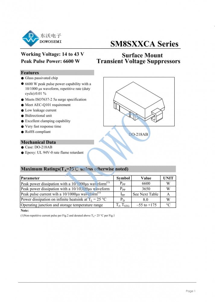 SM8S36CA datasheet page 1