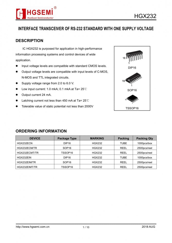 HGX232 datasheet page 1