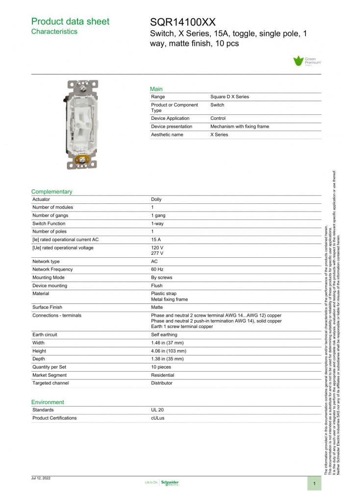SQR14100XX technical document page 1