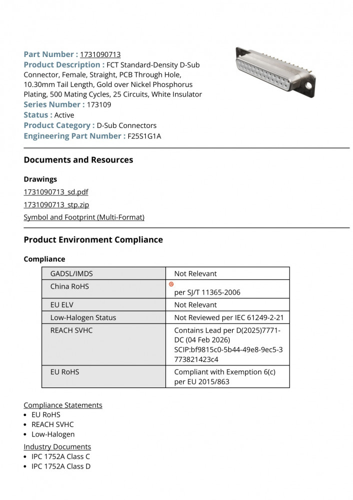 Technical document image 1 for Molex 1731090713