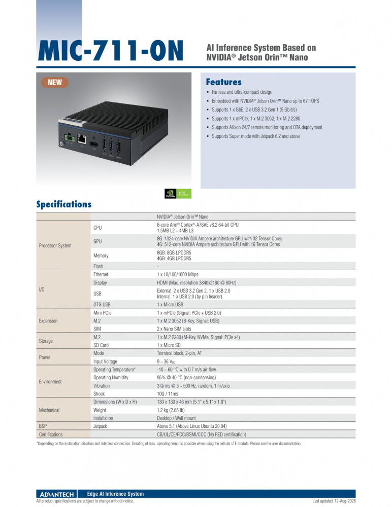 MIC-711-ON technical document page 1