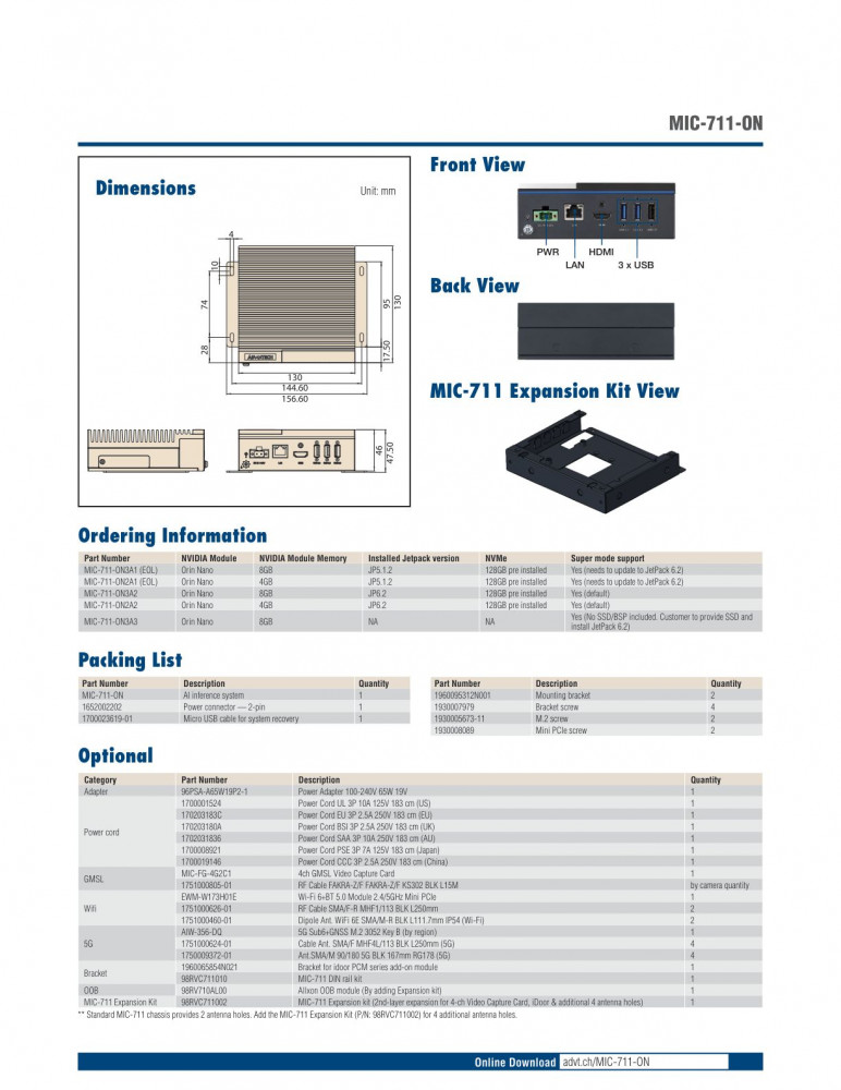 MIC-711-ON technical document page 2