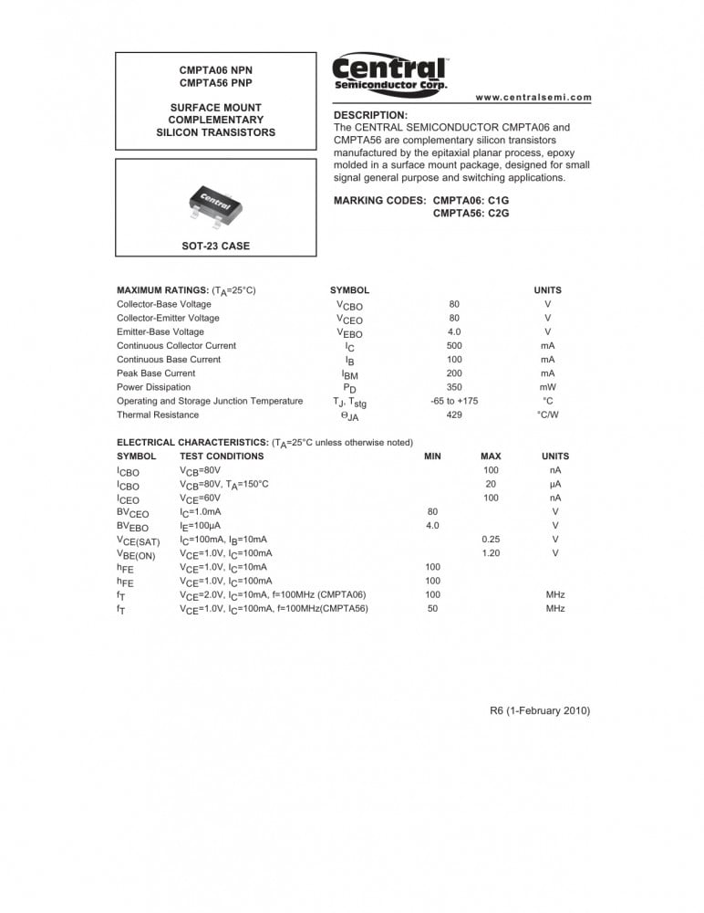 CMPTA06 TR PBFREE datasheet page 1