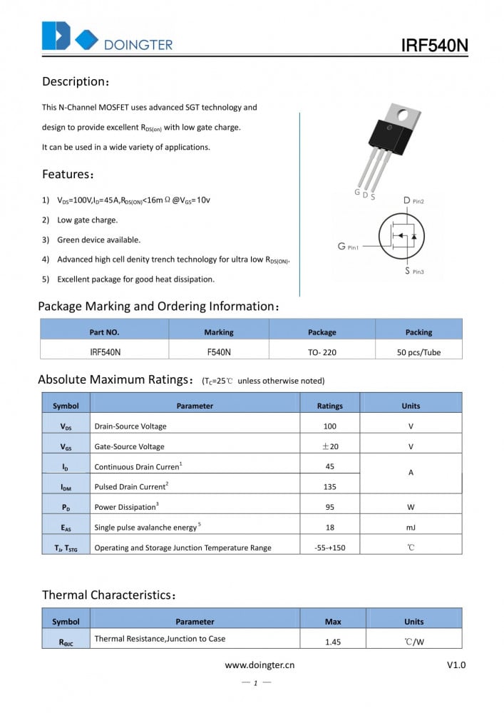 IRF540N datasheet page 1