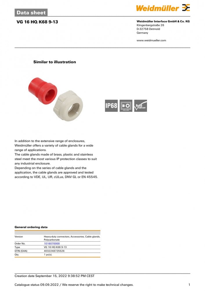 WEIDMULLER 1016070000 technical document page 1