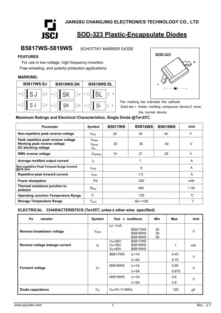 B5817WS datasheet page 1