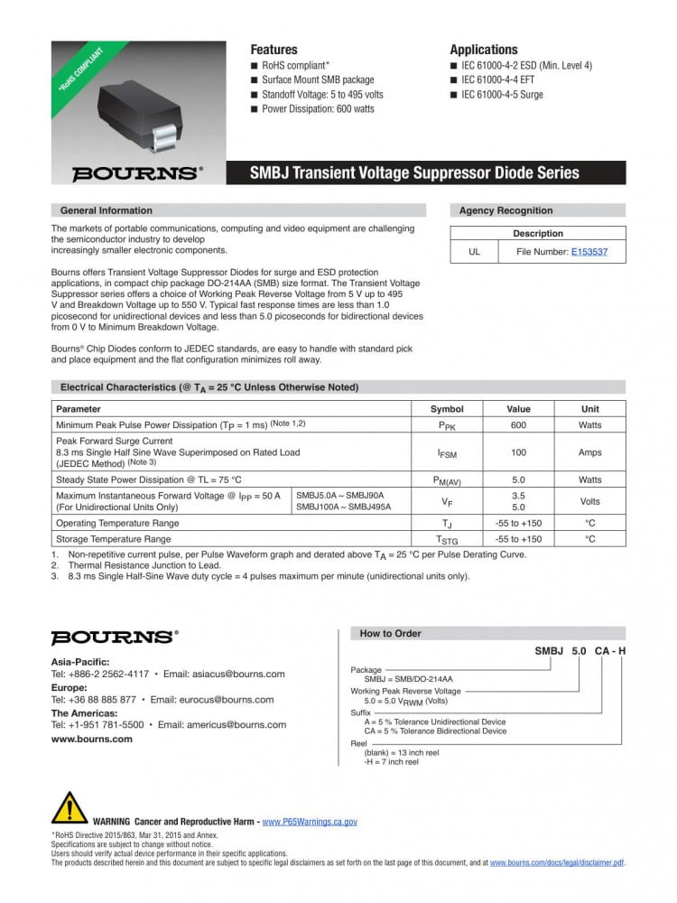 BOURNS SMBJ datasheet page 1