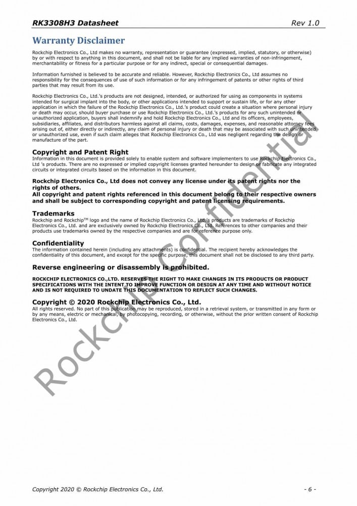 RK3308H3 datasheet page 6