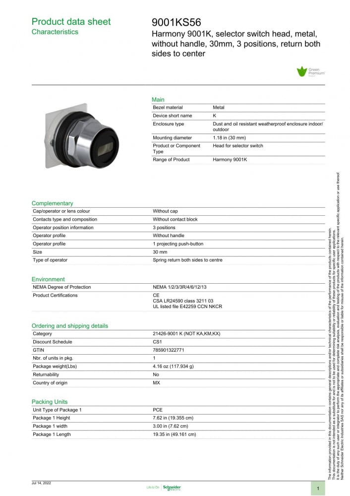 9001KS56 technical document page 1