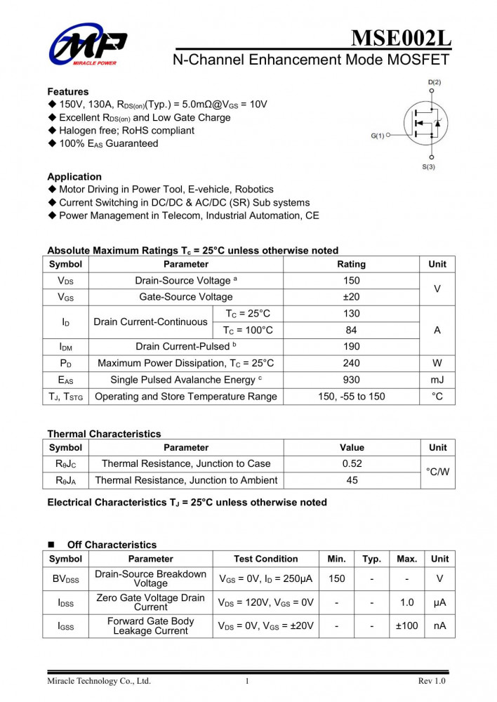 MSE002L datasheet page 1
