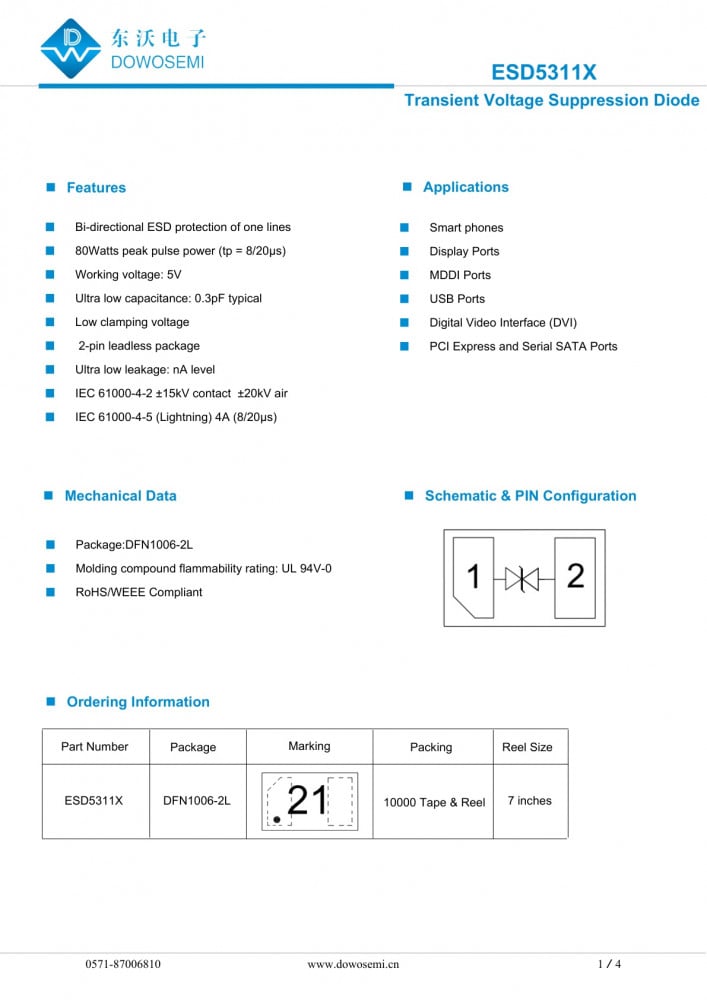 ESD5311X datasheet page 1