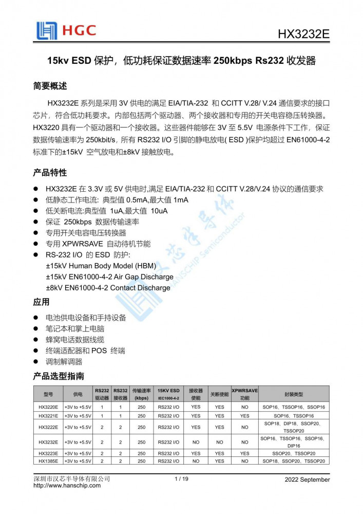 HX3232E datasheet page 1