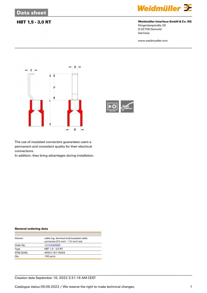 WEIDMULLER 1312440000 technical document page 1