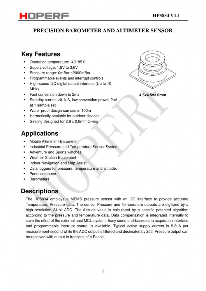 HP5834 datasheet page 1