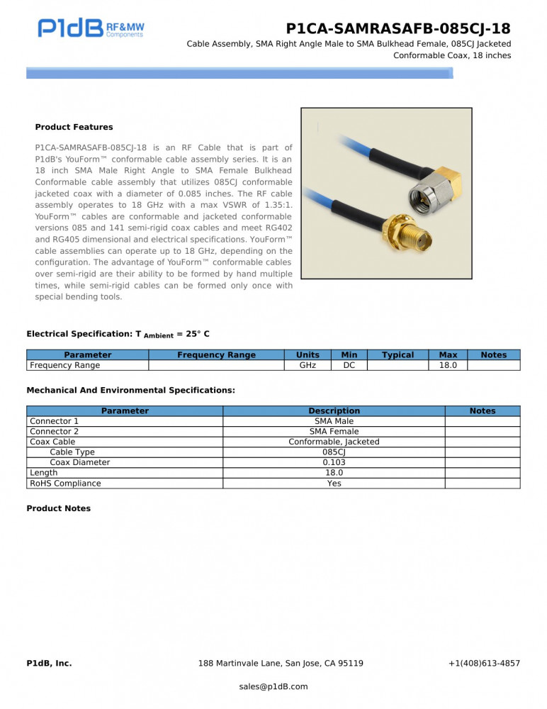 Technical product image for P1CA-SAMRASAFB-085CJ-18