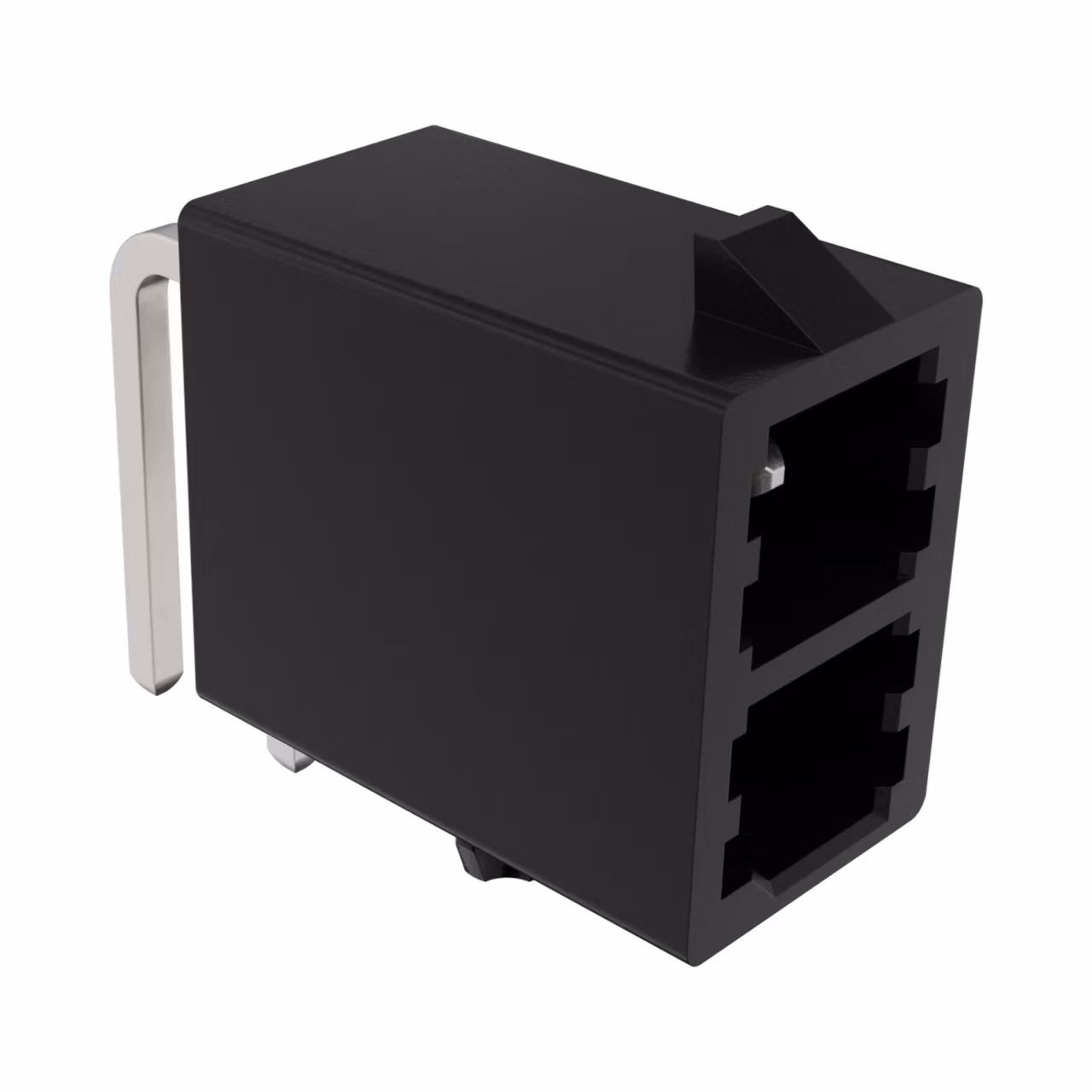 Mega-Fit Vertical Header, 5.70mm Pitch, Through Hole, Dual Row, 2 Circuits, Matte Tin (Sn) Plating, 3.73mm Tail Length, Glow-Wire Capable, Tape and Reel, with Pick-and-Place Tape, Black