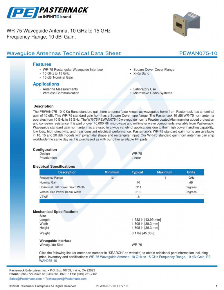 PEWAN075-10 datasheet page 1