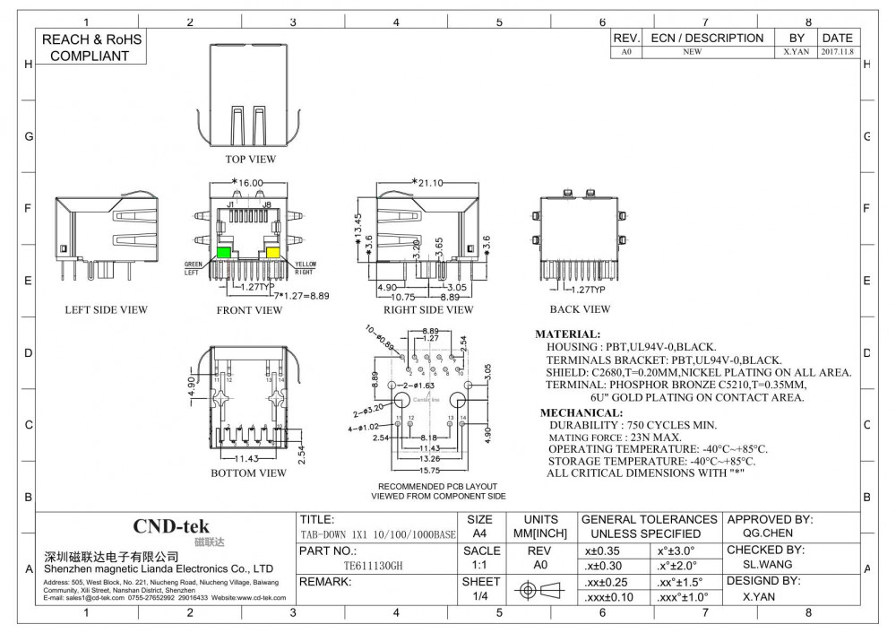 TE611130GH mechanical drawing sheet 1