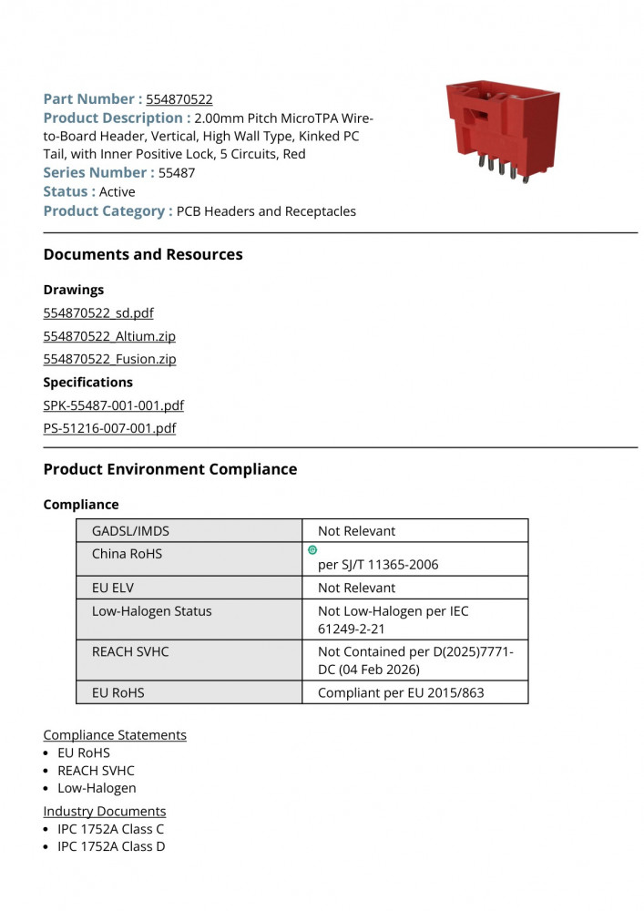 MOLEX 554870522 technical document page 1