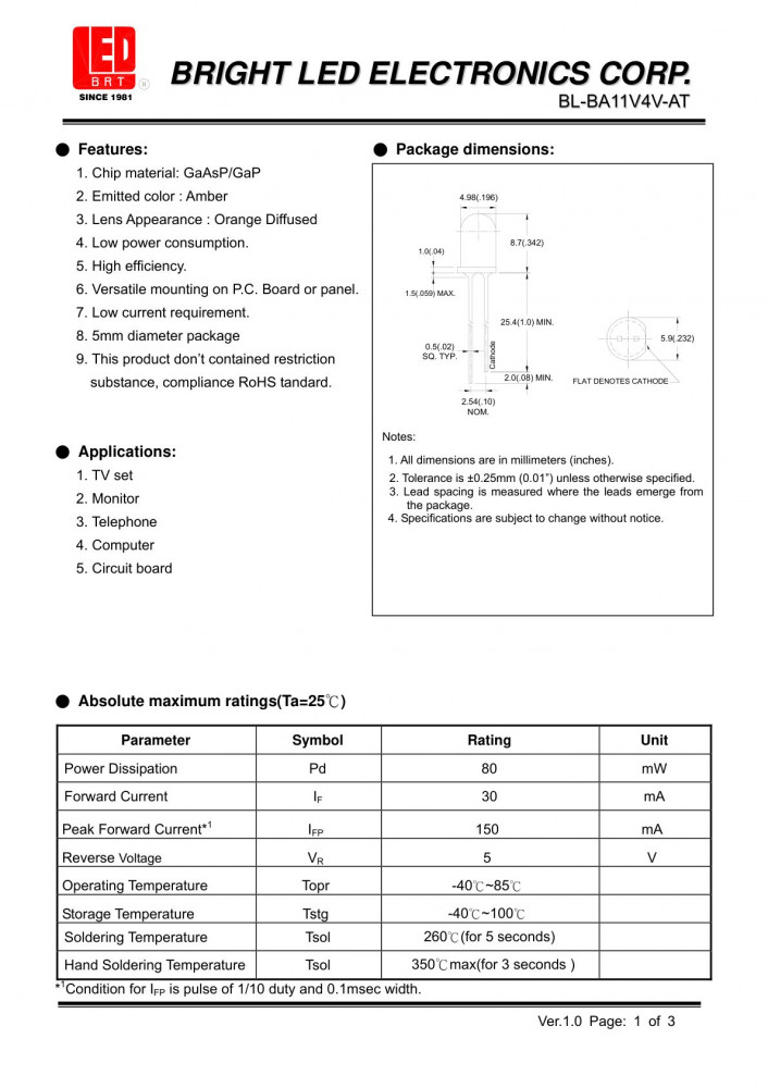 BL-BA11V4V-AT technical documentation page 1