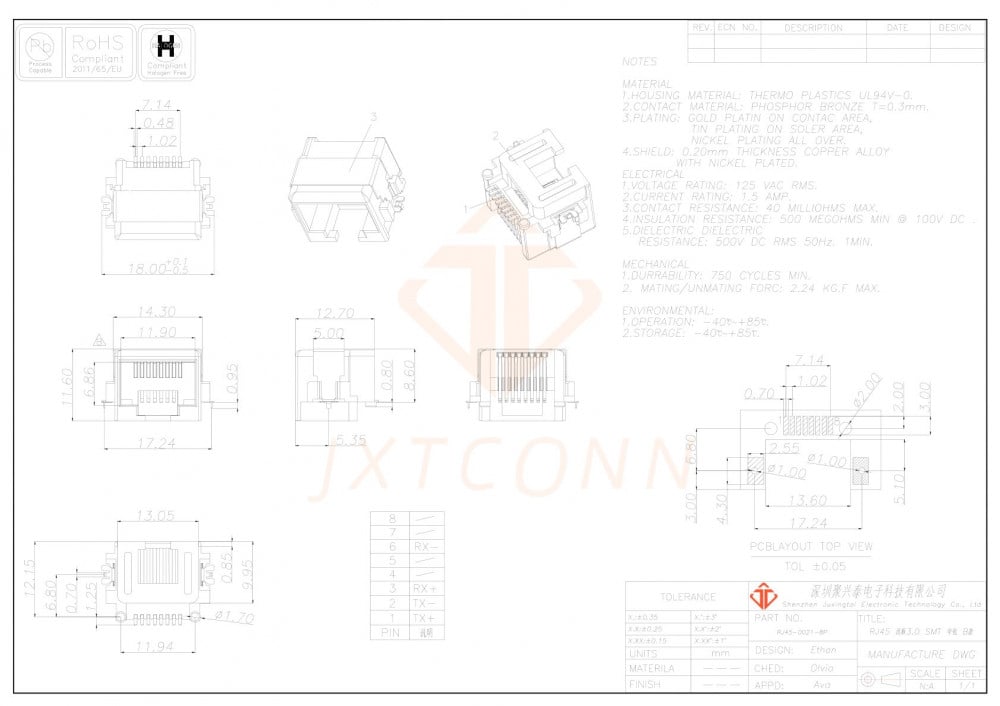 RJ45-0021-8P technical drawing