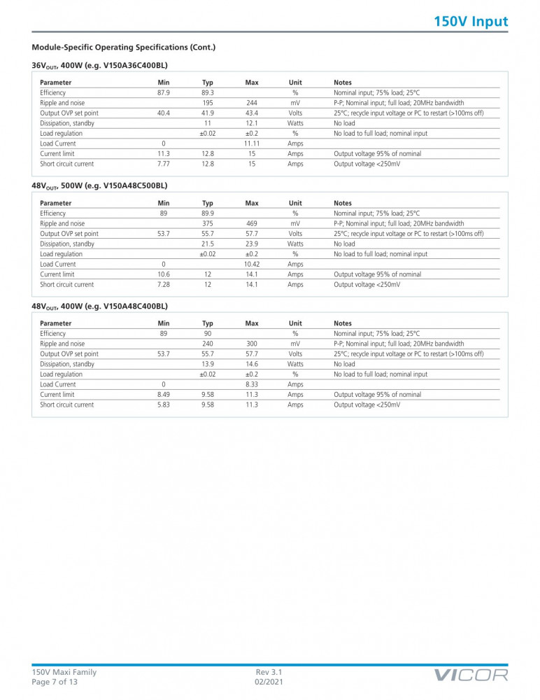 VICOR V150A24H500BL technical document page 7