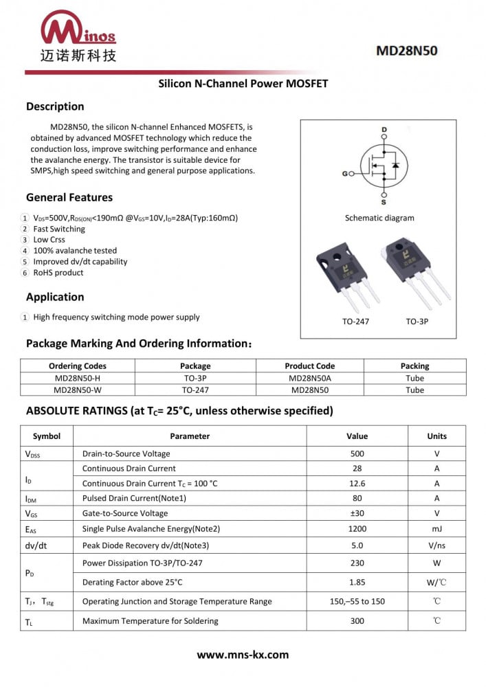 MD28N50 datasheet page 1