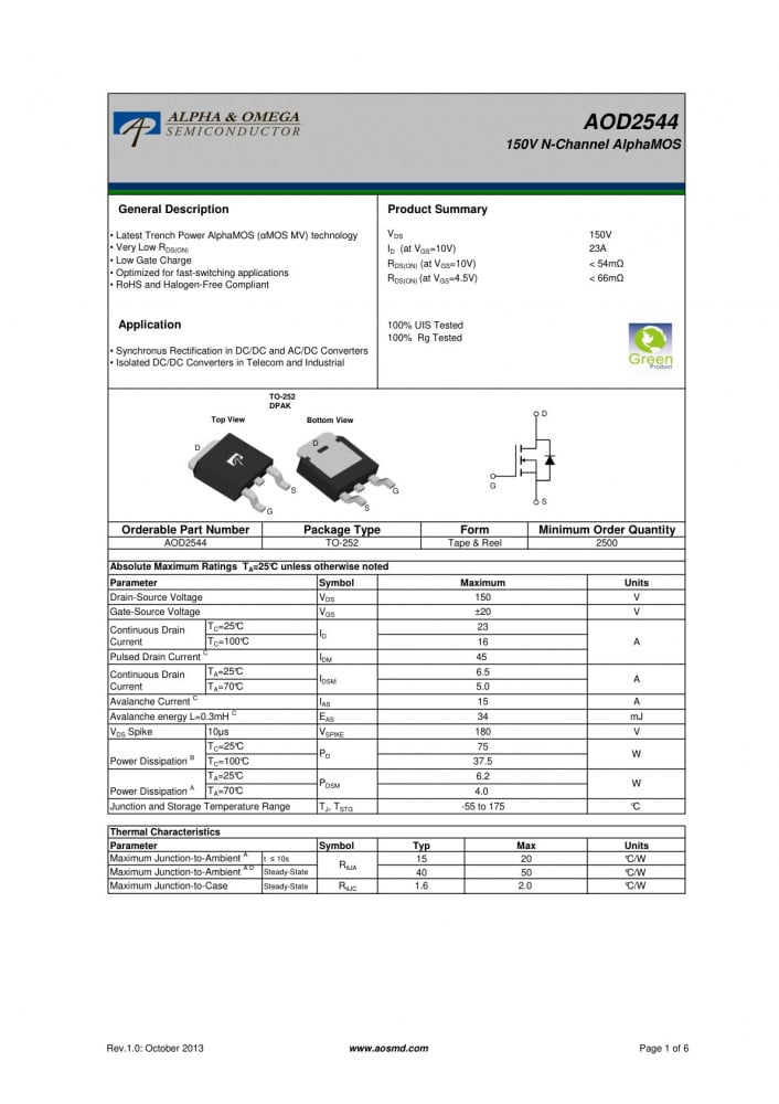 AOD2544 datasheet page 1
