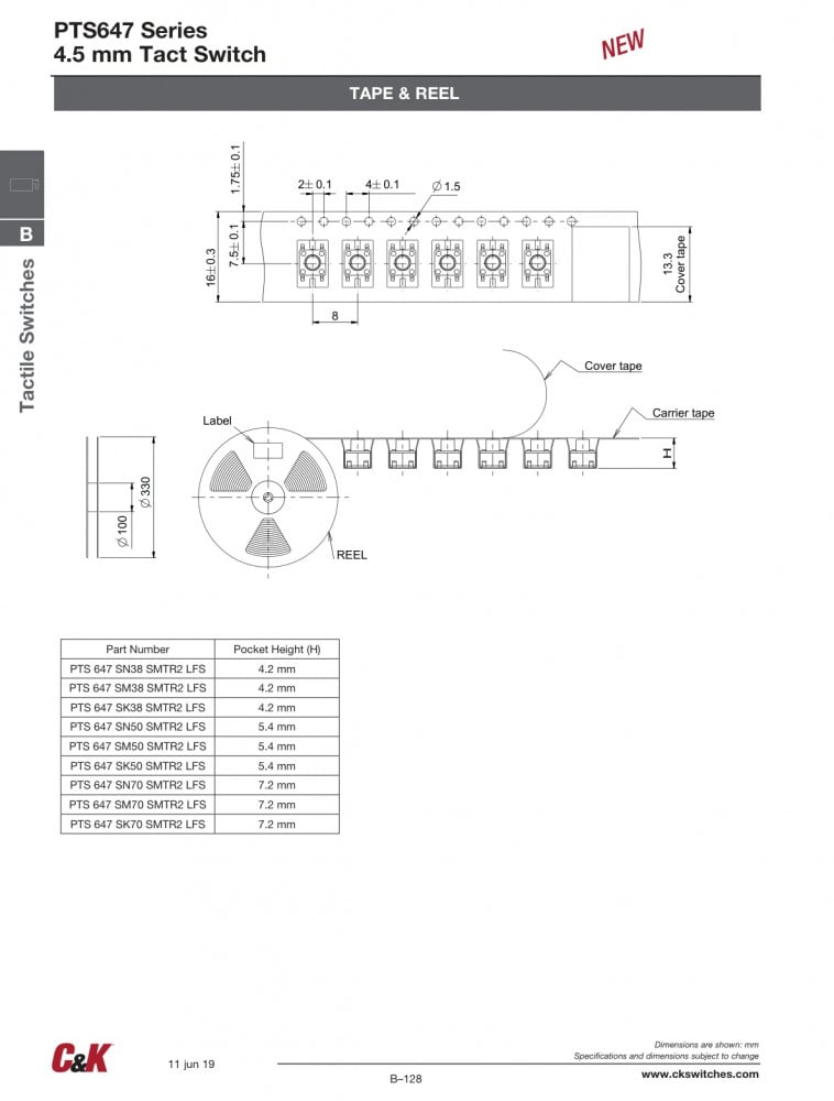 C&K PTS 647 series technical document page 2