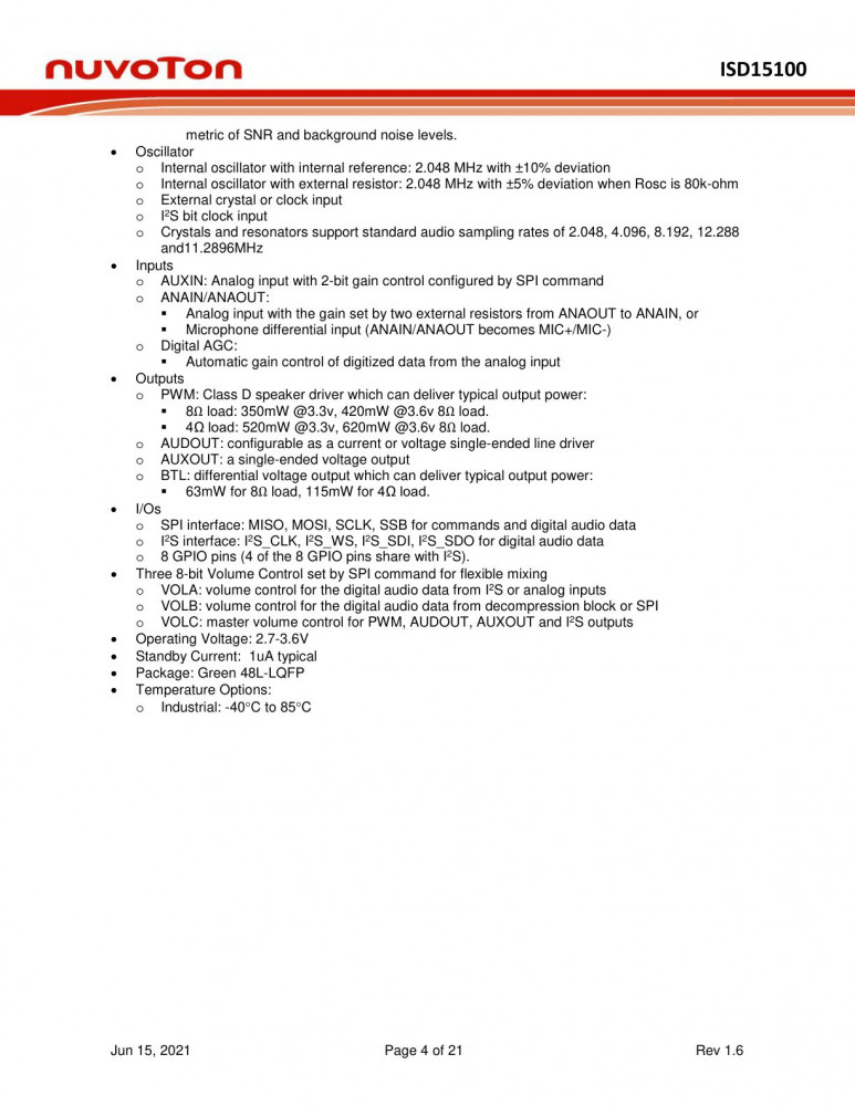 ISD15100 datasheet page 4