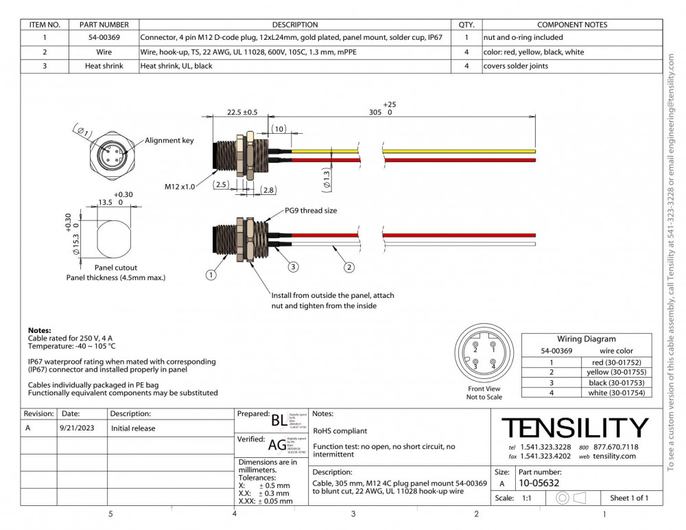 Tensility International 10-05632 product drawing and wiring diagram