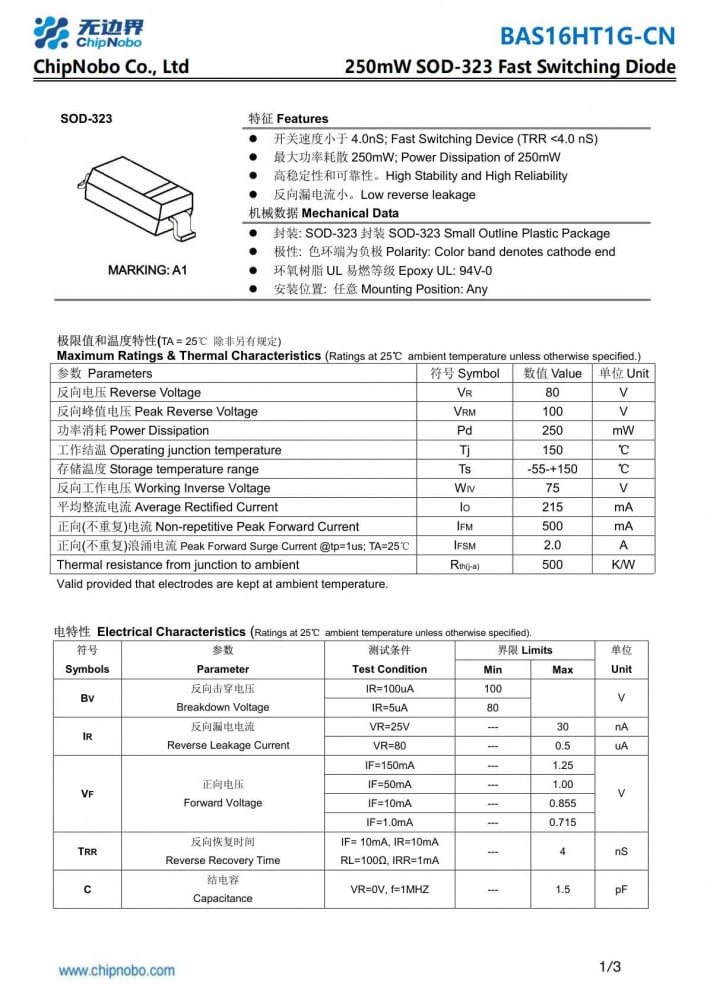 BAS16HT1G-CN datasheet page 1