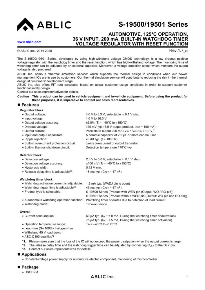 S-19500/19501 datasheet page 1