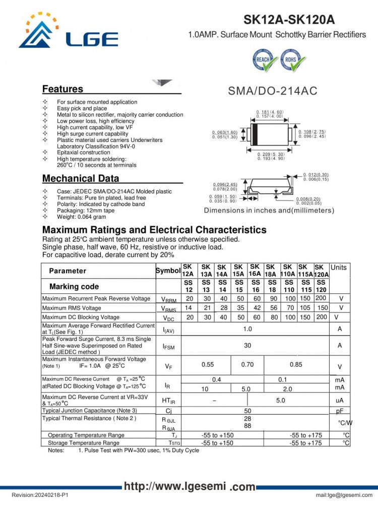 LGE SK14A datasheet page 1